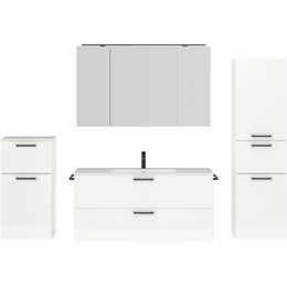Badmöbel-Set Nobilia "Tolvina", weiß (alpinweiß glanz), B:230cm H:169cm T:48,7cm, Kastenmöbel-Sets, inkl. Spiegelschrank mit Beleuchtung und Dimmerfunktion, in 4 Breiten