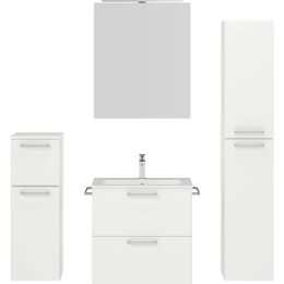Badmöbel-Set Nobilia "Tolvina", weiß (alpinweiß), B:140cm H:169cm T:48,7cm, Kastenmöbel-Sets, inkl. Spiegelschrank mit Beleuchtung und Dimmerfunktion, in 4 Breiten