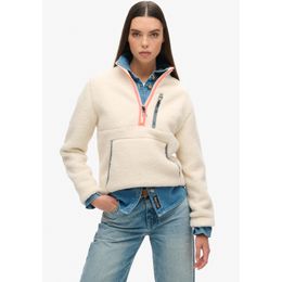 Fleecepullover Superdry "OUTDOOR HALF ZIP FLEECE", Damen, Gr. XS, beige (ecru), Fleece, Obermaterial: 100% Polyester, unifarben, Casual, regular fit taillenbedeckt, Rundhals, Sweatshirts