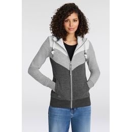 Sweatjacke Ragwear "TREGA ZIP O", Damen, Gr. 3XL, grau, Sweatware, Obermaterial: 70% Baumwolle, 30% Polyester, bedruckt, colorblocking, kontrastfarbene Details, mehrfarbig, figurbetont hüftlang, Rundhals, Rippbündchen, Sweatjacken, im Colorblocking-Design