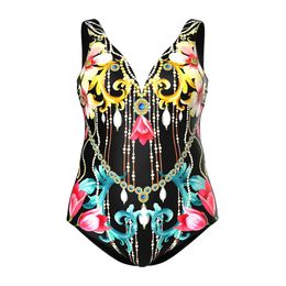 Ulla Popken Badeanzug Damen Gr&ouml;&szlig;e XL/XXL azur / gelb / pink / schwarz