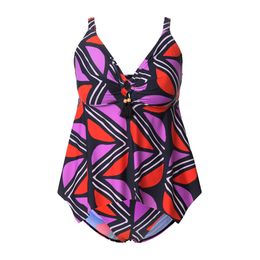 Ulla Popken Tankini 'Judith' Damen Gr&ouml;&szlig;e 6XL lila / rot / schwarz / wei&szlig;