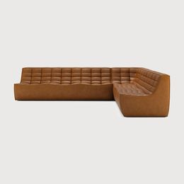 Ethnicraft N701 Modulare Sofagranitur 90° Quadratisch rechts aus Anilinleder