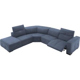 Egoitaliano Ecksofa &raquo;Sauvanne, Designsofa der Extraklasse, elegant und bequem&laquo; wahlweise mit elektrischer Relaxfunktion, Kopfteilverstellung blau Leder &raquo;BULL&laquo; (