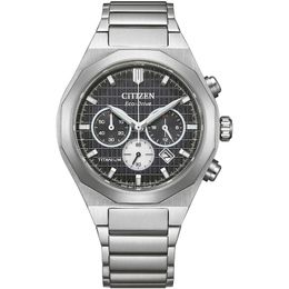Citizen Chronograph Armbanduhr, Solar, Herrenuhr, analog, Tag, Stoppfunktion titansilberfarben-schwarz Trendstarker Chronograph