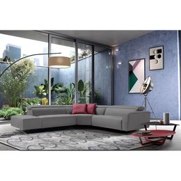 Egoitaliano Ecksofa &raquo;Stefanie-e, Designsofa der Extraklasse, bequem mit hohem Sitzkomfort&laquo; mit Relaxfunktion und verstellbaren Kopfteilelementen grau LEDER BACIO 