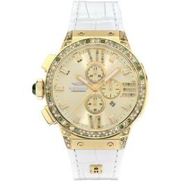Haemmer Germany Chronograph »EMINENT« Quarzuhr, Armbanduhr, Damenuhr, analog, Tag, Stoppfunktion weiß-gelbgoldfarben Exquisiter Damenchronograph