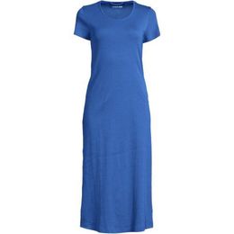 LANDS' END Wadenlanges Kurzarm-Nachthemd aus Baumwolle, Damen,  Blau, Baumwolle, by Lands' End