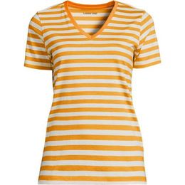 LANDS' END Supima Kurzarm-Shirt mit V-Ausschnitt, Damen,  Orange, Baumwolle, by Lands' End