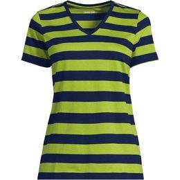 LANDS' END Supima Kurzarm-Shirt mit V-Ausschnitt, Damen,  Blau, Baumwolle, by Lands' End