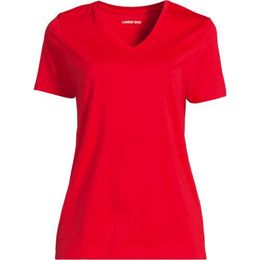 LANDS' END Supima Kurzarm-Shirt mit V-Ausschnitt, Damen,  Rot, Baumwolle, by Lands' End