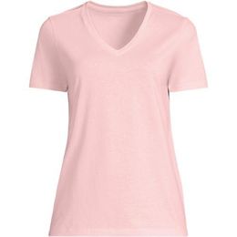 LANDS' END Supima Kurzarm-Shirt mit V-Ausschnitt, Damen,  Pink, Baumwolle, by Lands' End