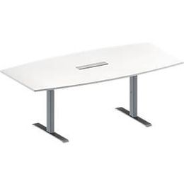 Schäfer Shop Schäfer Shop Genius Konferenztisch MODENA FLEX, 6-fach Anschluss, Boot, T-Fuß Rechteckrohr, B 2000 x H 650-850 mm, weiß/weißalu