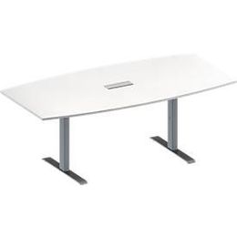 Schäfer Shop Schäfer Shop Genius Konferenztisch MODENA FLEX, 3-fach Anschluss, Boot, T-Fuß Rechteckrohr, B 2000 x H 650-850 mm, weiß/weißalu