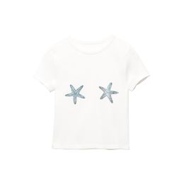 Pull&Bear Pull&bear T-Shirt 'ESTRELLAS MERMAID' Damen Gr&ouml;&szlig;e XL himmelblau / wei&szlig;
