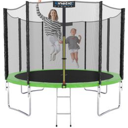 KINETIC SPORTS Trampolin Outdoor SALTO &Oslash; 183/244/305/366/400/430/490 cm - Kindertrampolin Set mit Leiter, Netz, Randpolster, USA Sprungtuch - Gartentrampolin, bis zu 160kg Gr&uuml;n &Oslash; 250 cm &Oslash; 250 cm, Gr&uuml;n