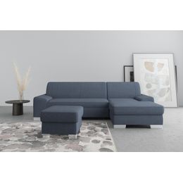 Ecksofa DOMO collection "Anzio L-Form, whlw. Bettfunktion, Federkern, hochwertig, Breite 271 cm", blau, B:271cm H:85cm T:160cm, Sofas, Ecksofa, Mit Bettfunktion, Recamiere rechts, Feinstruktur, blau