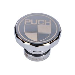 Tankdeckel 66Heroes Aluminium Chrom mit Puch-Logo f&uuml;r Puch Maxi S, N