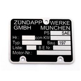 Typenschild MOGA Aluminium Blanko f&uuml;r Z&uuml;ndapp, C, CS, CX, Hai, KS, GTS, M, ZD