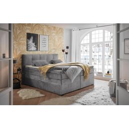 Boxspringbett ED EXCITING DESIGN "Fanes mit Komforteinstiegshöhe von 73cm", grau, B:190cm L:212cm, 100% Polyester, Komplettbetten, erhältlich in 180x200cm, inkl. Bettkasten und 7cm Visco-Topper, Topseller