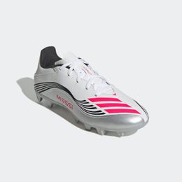 Fußballschuh adidas Performance "F50 MESSI CLUB FÜR HART- UND ASCHENPLÄTZE", Gr. 40, silber (cloud weiß, lucid rot, silber metallic), Synthetik, Schuhe, geeignet für Rasen- und Kunstrasenplätze