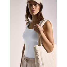 Tr&auml;gertop Cecil "Style Linda", Damen, Gr. XS (36), wei&szlig;, Jersey, Obermaterial: 100% Baumwolle, unifarben, regular fit taillenbedeckt, Rundhals, Tops Tr&auml;gertop, mit tiefem Rundhalsausschnitt