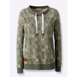 WITT Damen Sweatshirt mit angerauter Innenseite, khaki-ecru-bedruckt, Gr&ouml;&szlig;e 38