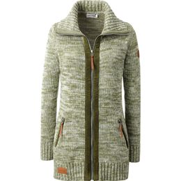 CR&Eacute;ATION L Damen Longstrickjacke mit Troyerkragen schilf-ecru-meliert Gr&ouml;&szlig;e 38
