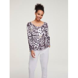 Heine Witt Damen Langarmshirt mit Animal-Dessin, hellgrau-offwhite, Gr&ouml;&szlig;e 44