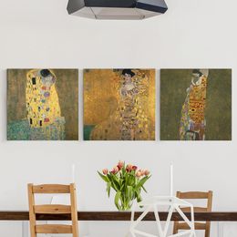 Bilderwelten 3-teiliges Leinwandbild - Quadrat Gustav Klimt - Portraits