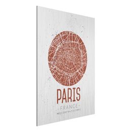 Bilderwelten Alu Dibond Outdoor Bild Spr&uuml;che rot modern wetterfest - Stadtplan Paris - Retro - Spr&uuml;che Wohnzimmer Schlafzimmer