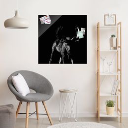 Bilderwelten Glasbild Tiere modern schwarz Glas Wandbild - Bulle vor Schwarz - Deko Wohnzimmer Schlafzimmer