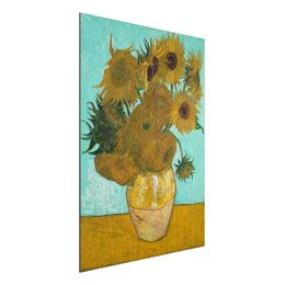 Bilderwelten Alu Dibond Outdoor Bild Blumen gelb modern wetterfest - Vincent van Gogh - Vase mit Sonnenblumen - Sonnenblumen Wohnzimmer Schlafzimmer