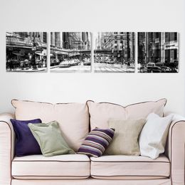 4-teiliges Leinwandbild New York NYC Urban schwarz-weiss