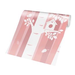 Bilderwelten Tapete - Fototapete Kinderzimmer Birkenwald - B&auml;ume im Wald Rosa - Babyzimmer M&auml;dchen Kindertapete - inkl. Kleister