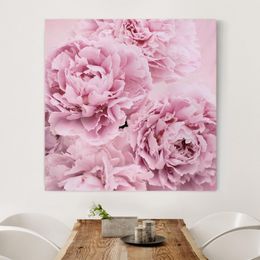 Bilderwelten Leinwandbild Blumen Landhaus Kunstdruck rosa - Rosa Pfingstrosen - Rose XXL Wohnzimmer Schlafzimmer