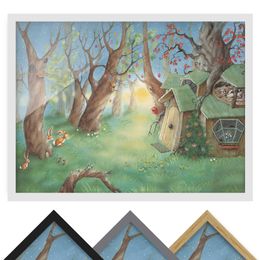 Kinderzimmer Bild mit Rahmen Wassili Waschb&auml;r - Wassili und Sibelius schlafen