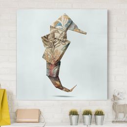 Bilderwelten Leinwandbild Tiere Fotomontage Kunstdruck t&uuml;rkis - Origami Seepferdchen - Wandbild XXL Wohnzimmer Schlafzimmer