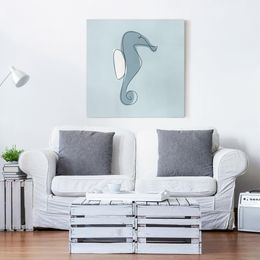 Bilderwelten Leinwandbild Tiere Line Art Kunstdruck blau - Seepferdchen Line Art - Fische XXL Kinderzimmer Baby M&auml;dchen Jungen