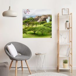 Bilderwelten Glasbild Wald Motiv gr&uuml;n Glas Wandbild - Pyramide von Monte Alban - B&auml;ume Wohnzimmer Schlafzimmer