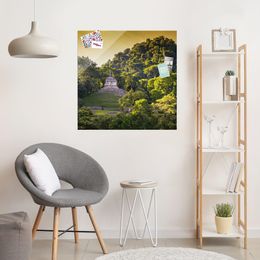 Bilderwelten Glasbild Wald modern gr&uuml;n Glas Wandbild - Maya Ruinen - B&auml;ume Wohnzimmer Schlafzimmer