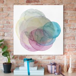 Bilderwelten Leinwandbild originell Abstrakt Aquarell blau - Urknall - rosa - Wandbild XXL Wohnzimmer Schlafzimmer