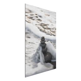 Bilderwelten Alu Dibond Outdoor Bild Strand grau Motiv Steinoptik - Steinturm und Welle - Beton Wohnzimmer Schlafzimmer