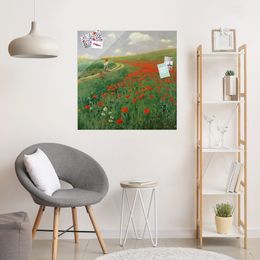 Bilderwelten Glasbild Blumen modern gr&uuml;n Glas Wandbild - P&aacute;l Szinyei-Merse - Sommerlandschaft mit bl&uuml;hendem Mohn - Blumenwiese Wohnzimmer Schlafzimmer