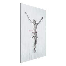 Bilderwelten Alu Dibond Outdoor Bild originell t&uuml;rkis Fotomontage wetterfest - Jesus mit Hula Hoop Reifen - Religion Wohnzimmer Schlafzimmer
