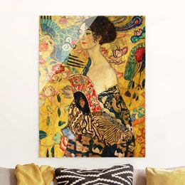 Glasbild Gustav Klimt - Dame mit F&auml;cher