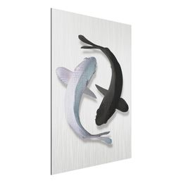 Bilderwelten Alu Dibond Outdoor Bild Tiere schwarz weiss Digital Art wetterfest - Fische Ying & Yang - Fische Wohnzimmer Schlafzimmer
