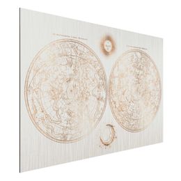 Bilderwelten Alu Dibond Outdoor Bild Spirituell gold Vintage wetterfest - Antike Vintage Sternenkarte Gold - Himmel Wohnzimmer Schlafzimmer