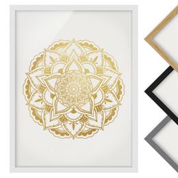 Bild mit Rahmen Mandala Illustration Ornament wei&szlig; gold