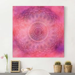 Bilderwelten Leinwandbild Spirituell Illustration Aquarell pink - Aquarell Mandala Pink Violett - Geometrisch XXL Wohnzimmer Schlafzimmer